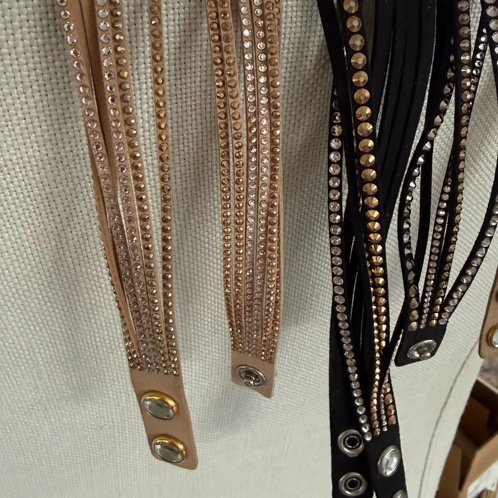 Accessories | Gorgeous Swarovski Suede Black Gold Crystal Wrap Bracelet ...